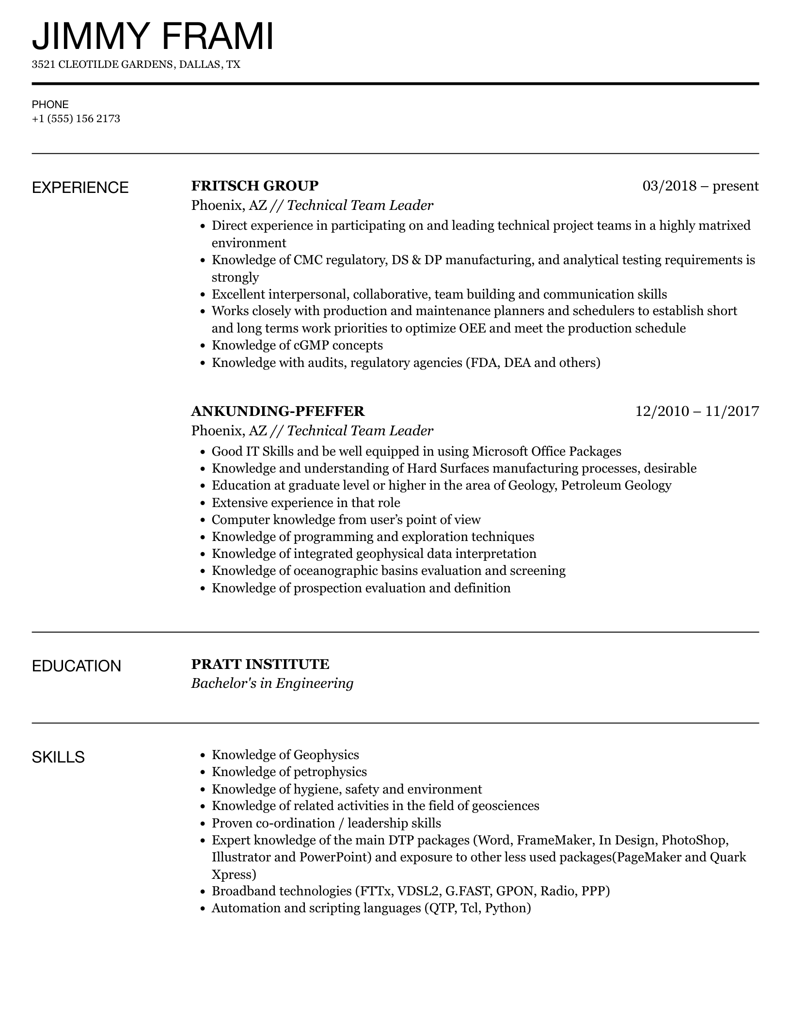 Technical Team Leader Resume Samples Velvet Jobs