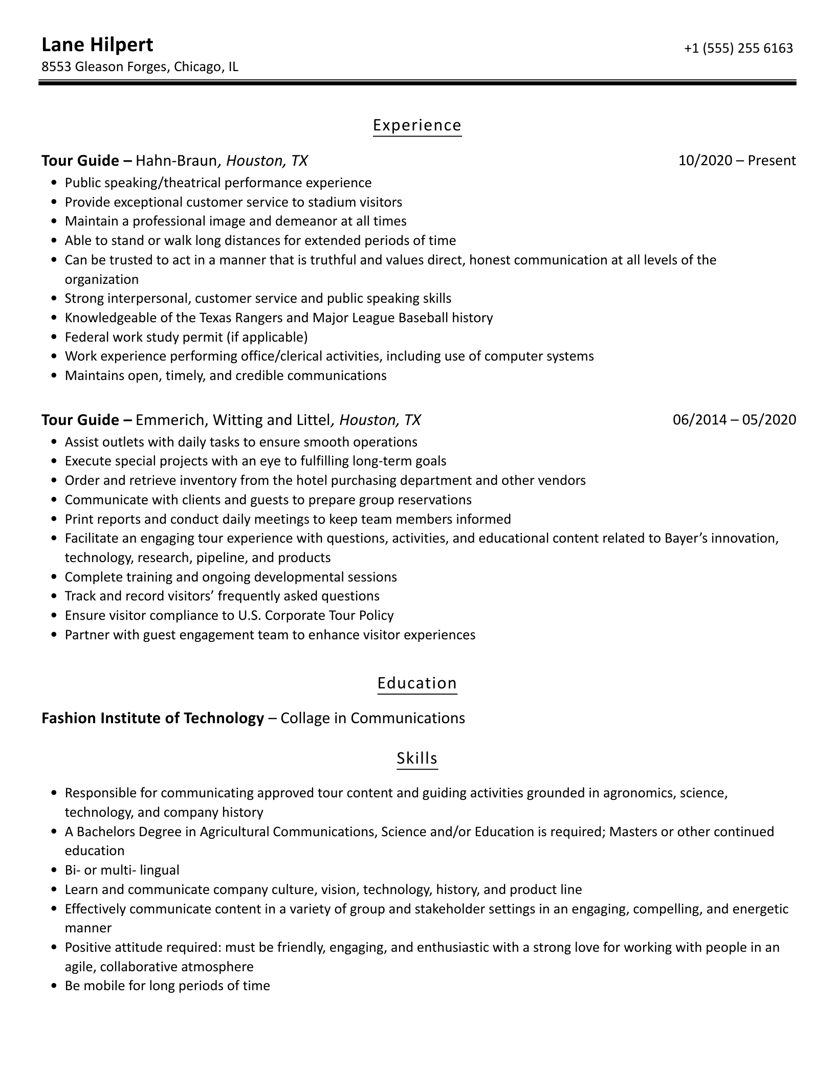 Tour Guide Resume