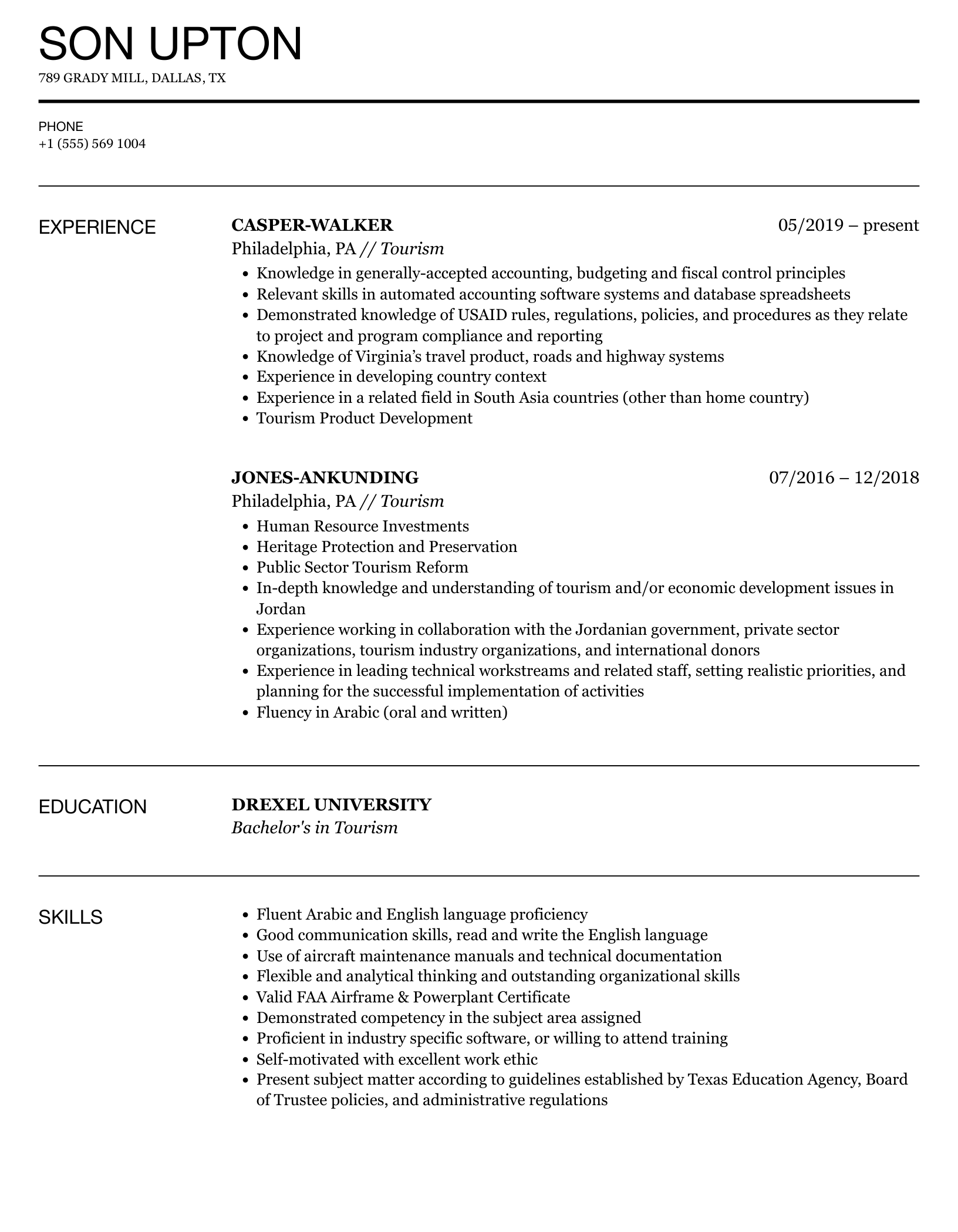 Sample Resume For Fresh Graduates Of Tourism Management Susamiakaneb