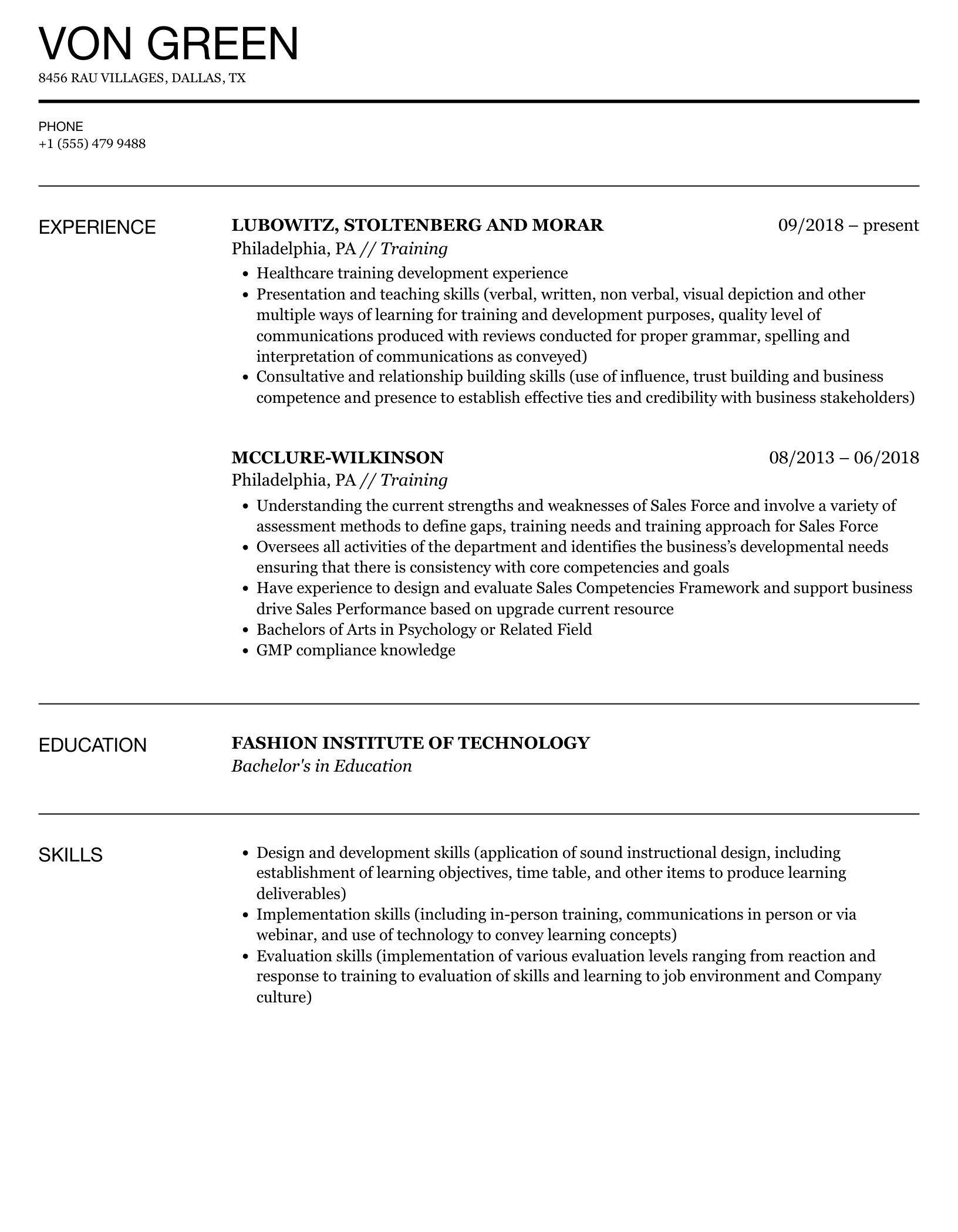 Training Resume Samples KyleVillagomez Blog