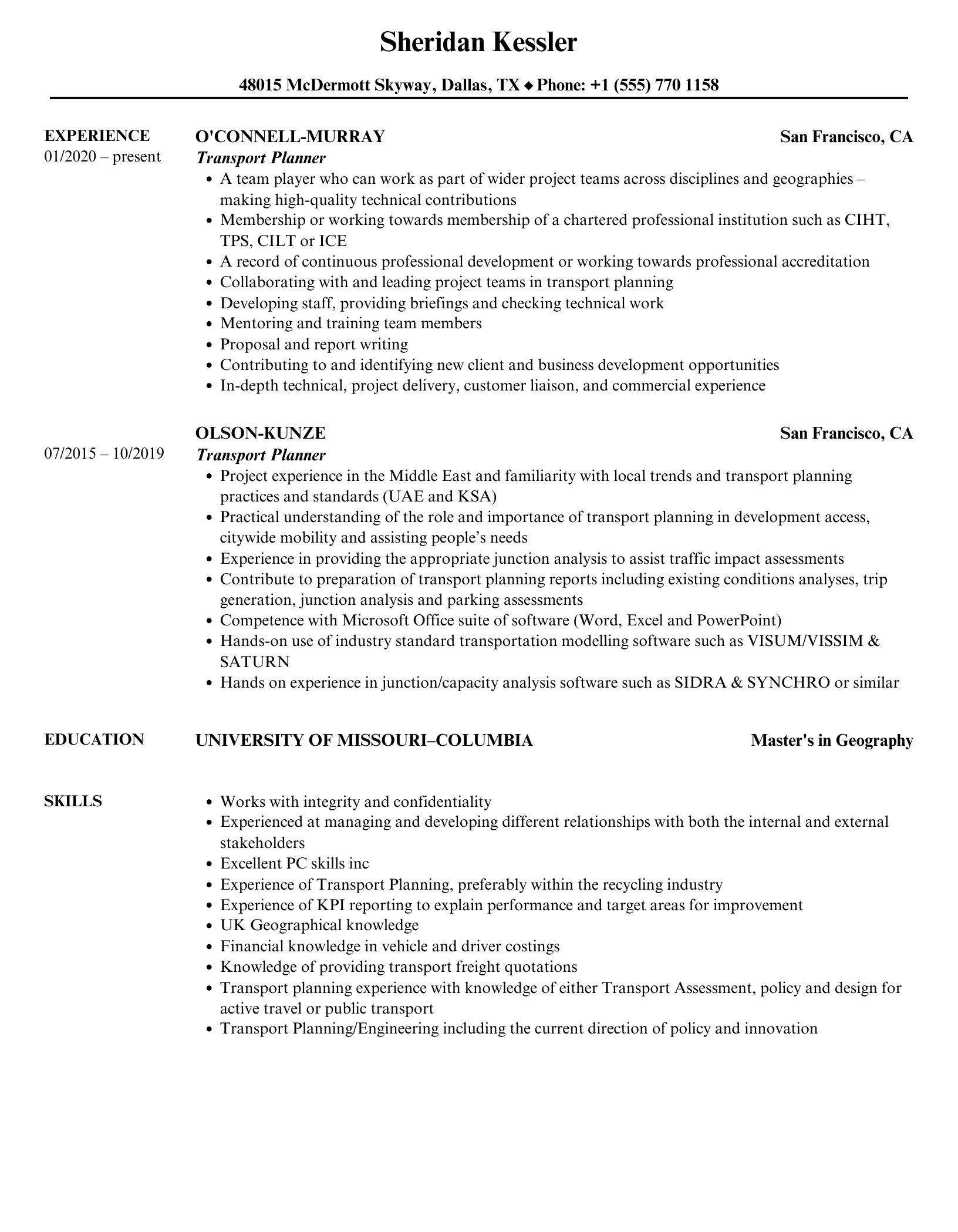 Transport Planner Resume Samples Velvet Jobs Transport Planner Resume Samples Velvet Jobs