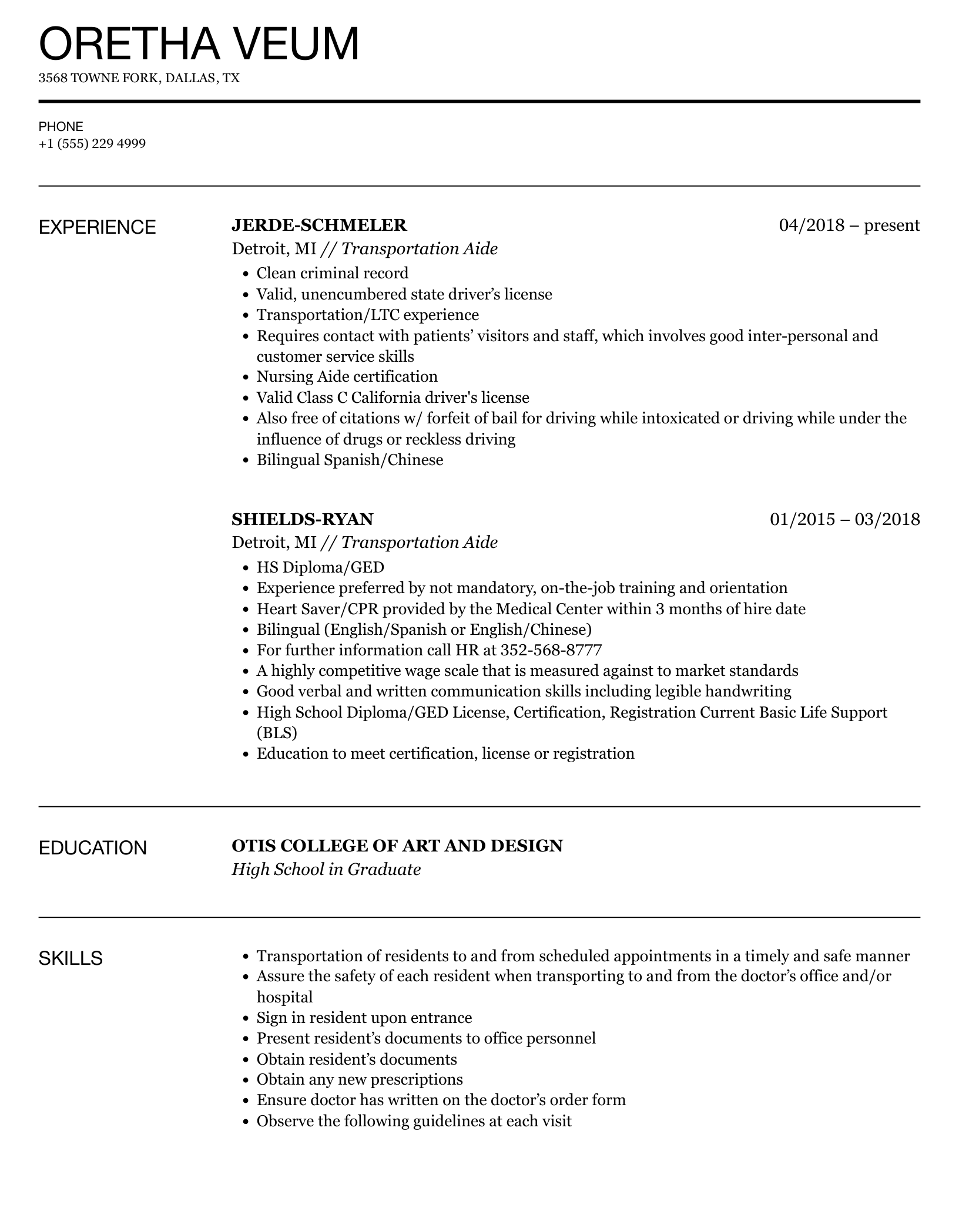 Transportation Aide Resume Samples | Velvet Jobs Transportation Aide Resume Samples | Velvet Jobs