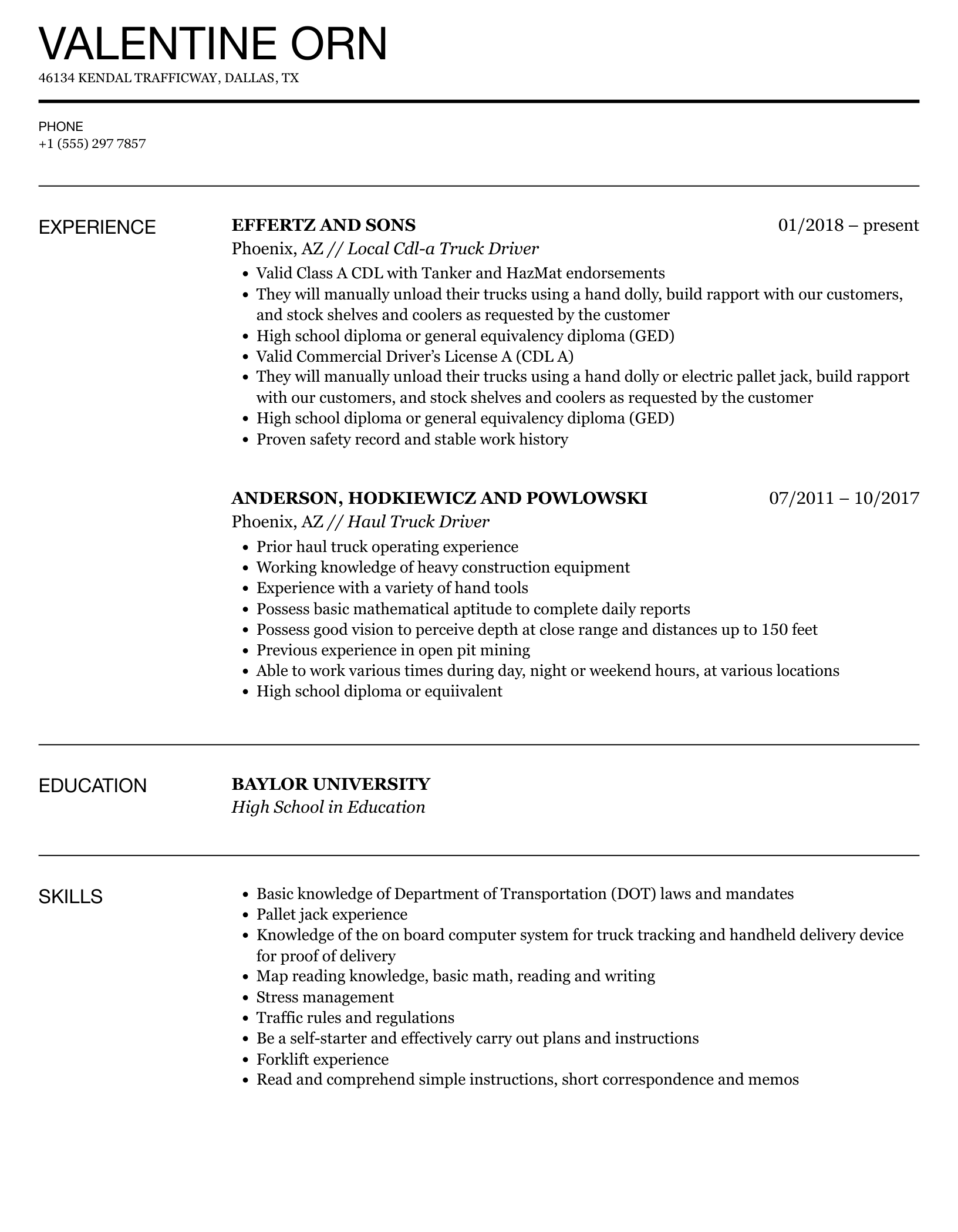 Truck Driver Resume Samples Velvet Jobs