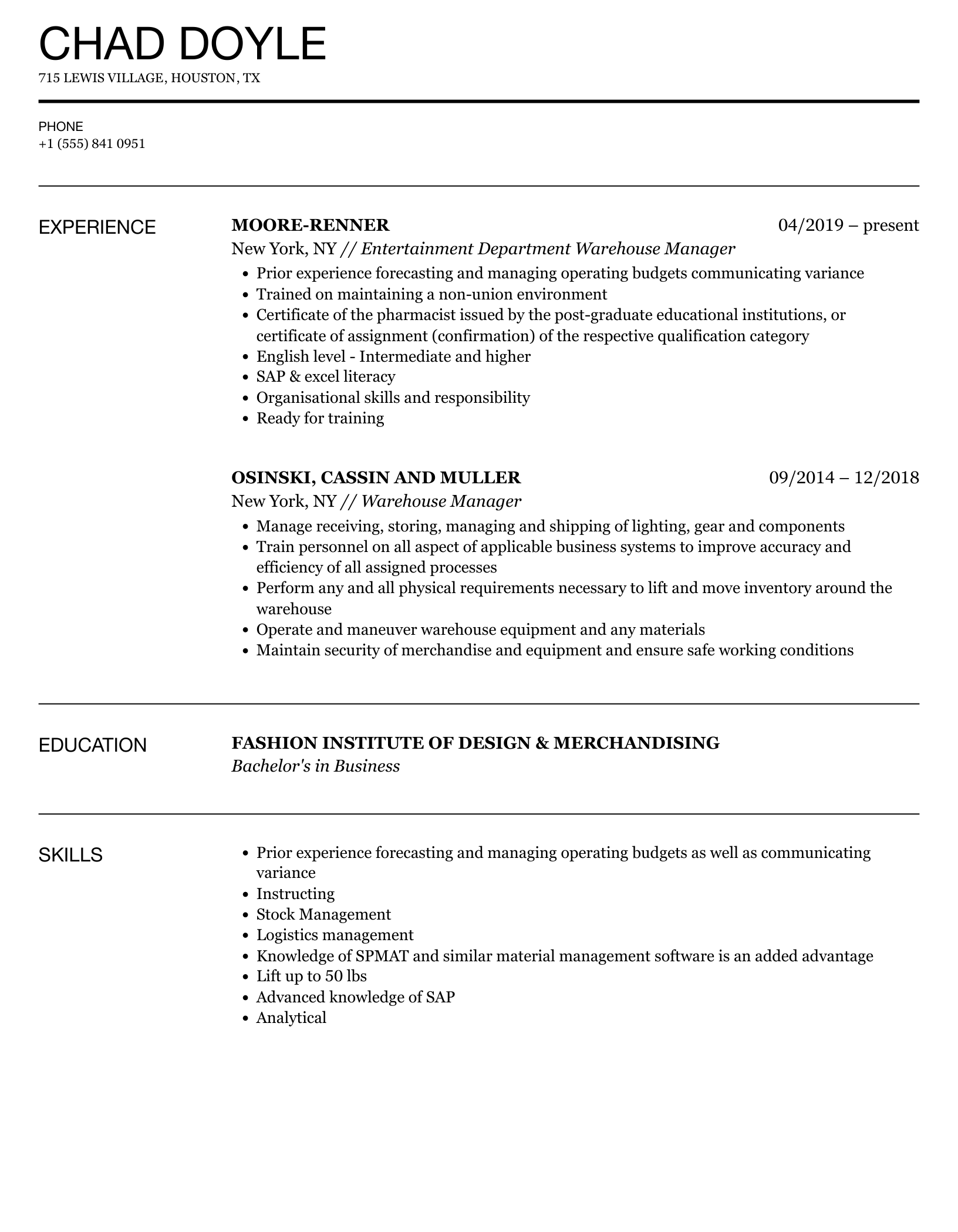 Warehouse Manager Resume Samples Velvet Jobs