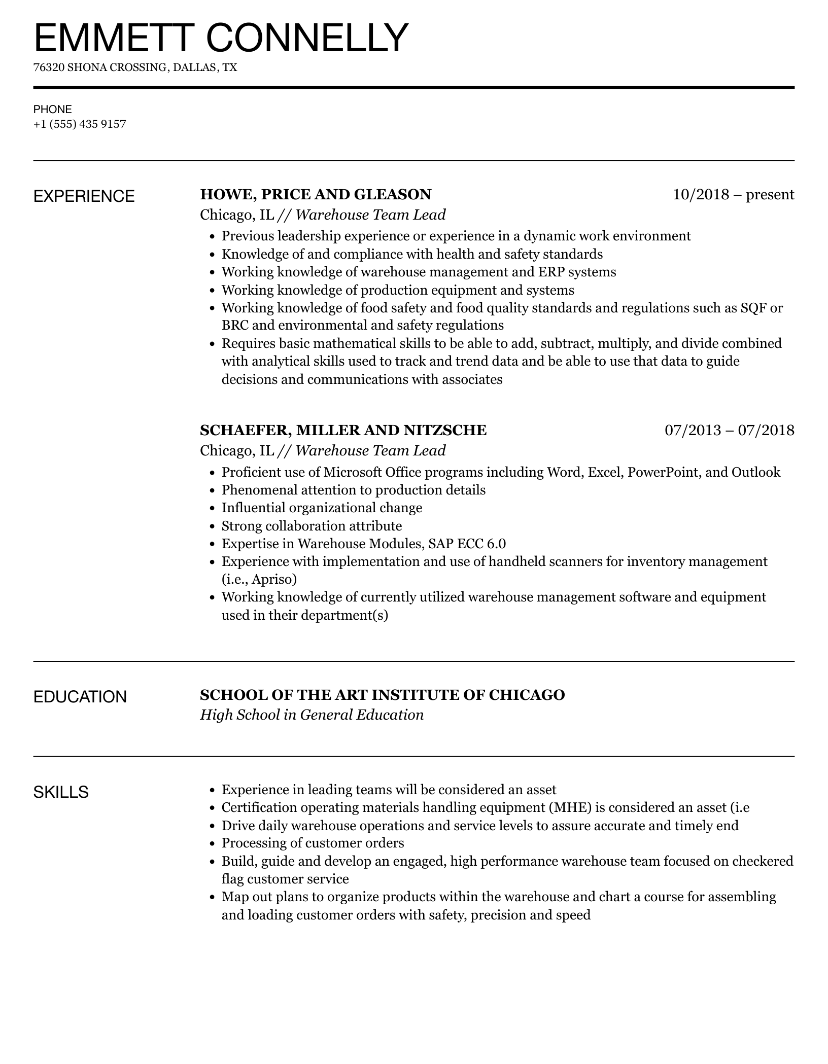 Warehouse Team Lead Resume Samples Velvet Jobs