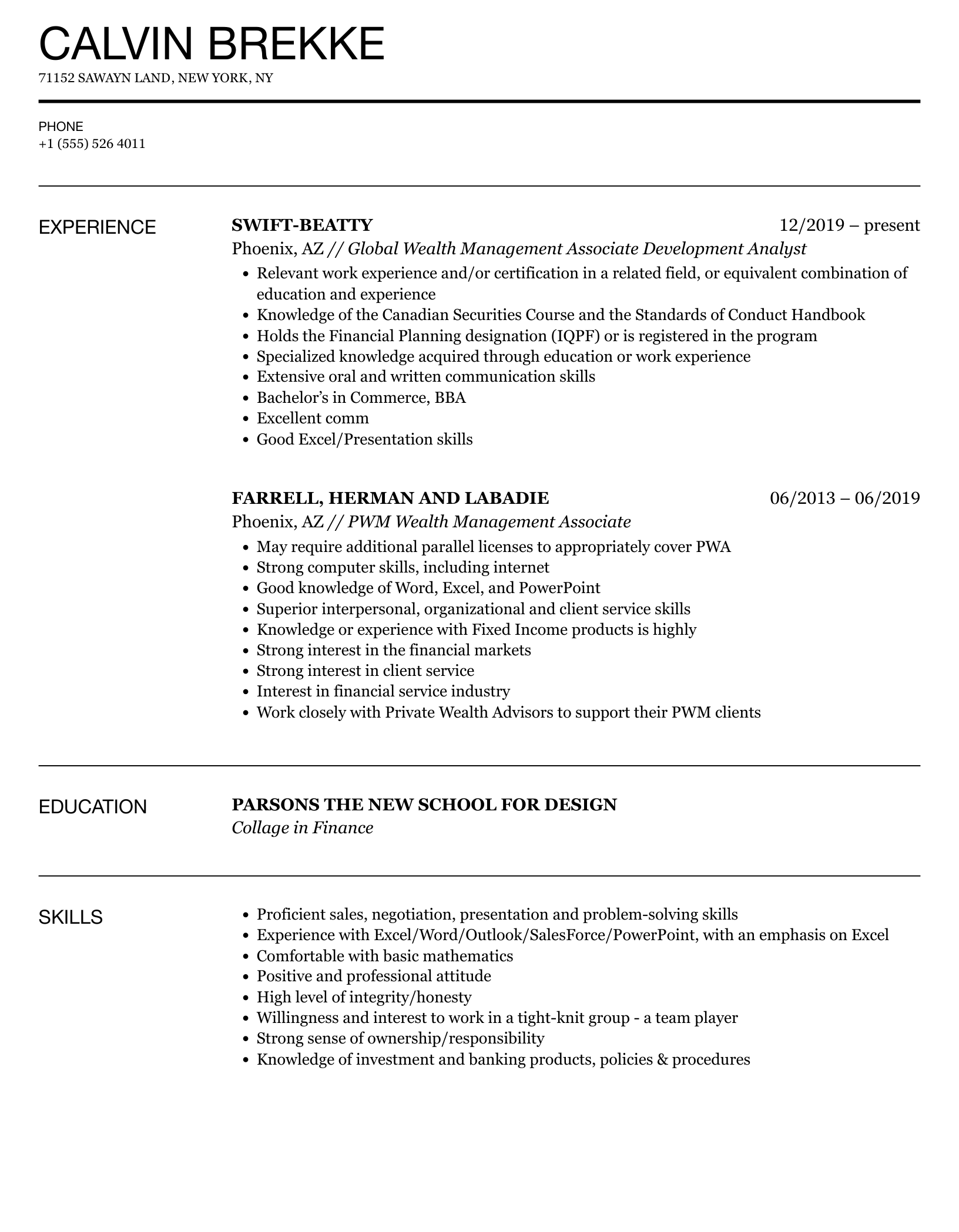 Wealth Management Associate Resume Samples Velvet Jobs