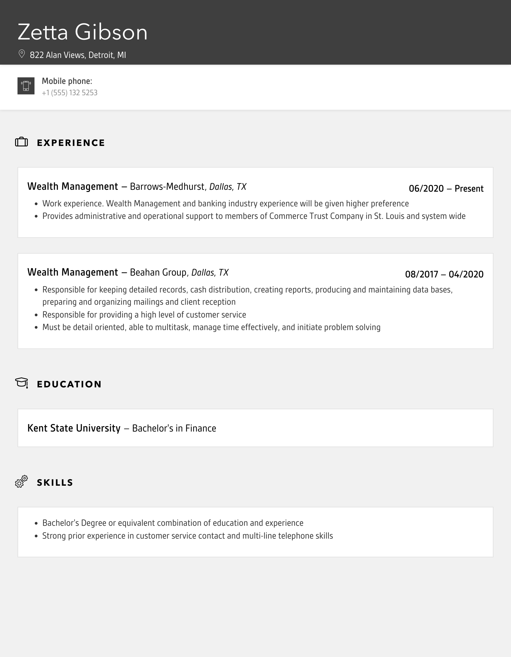 Wealth Management Resume Samples Velvet Jobs