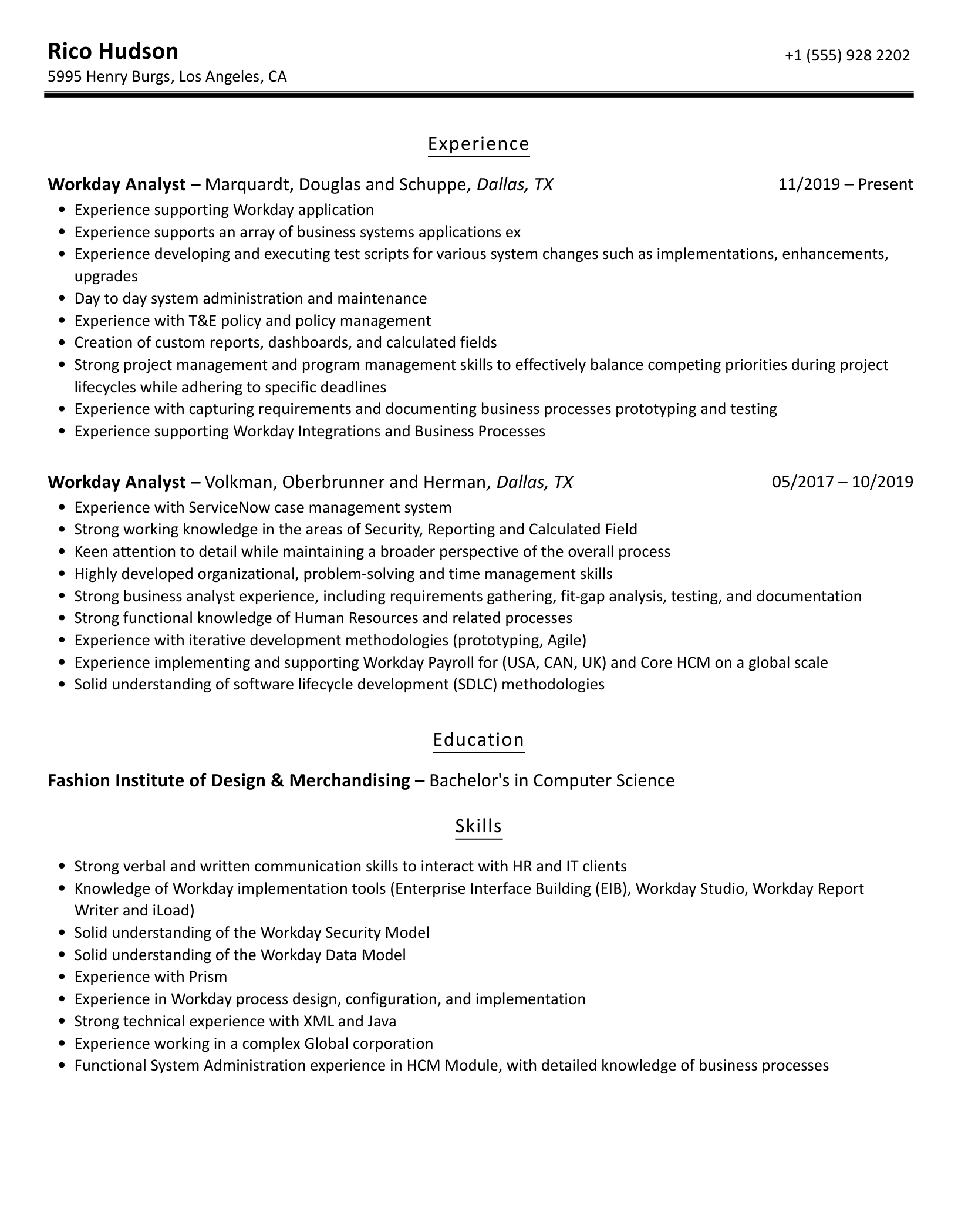 Workday Analyst Resume Samples Velvet Jobs