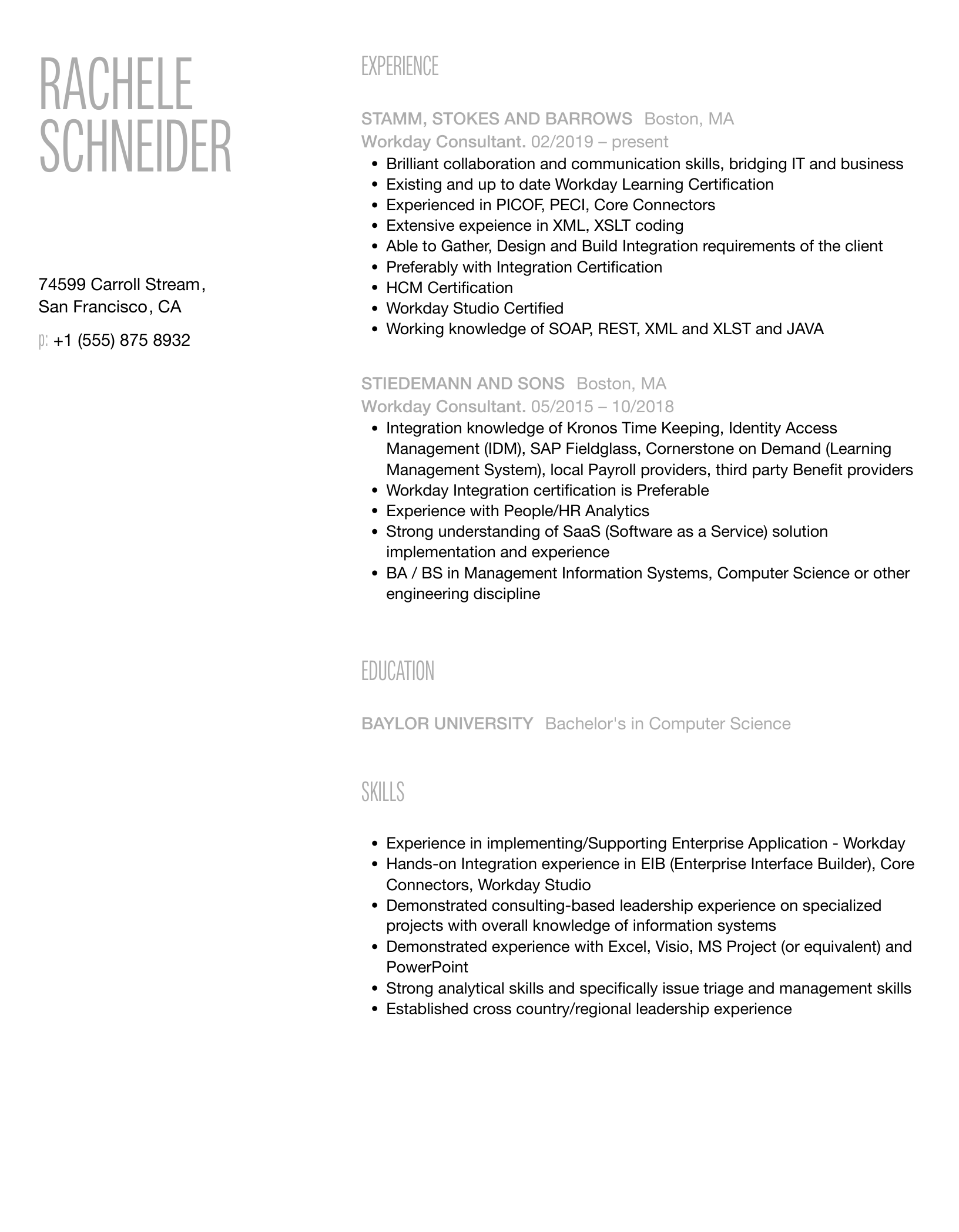 Workday Resume Template