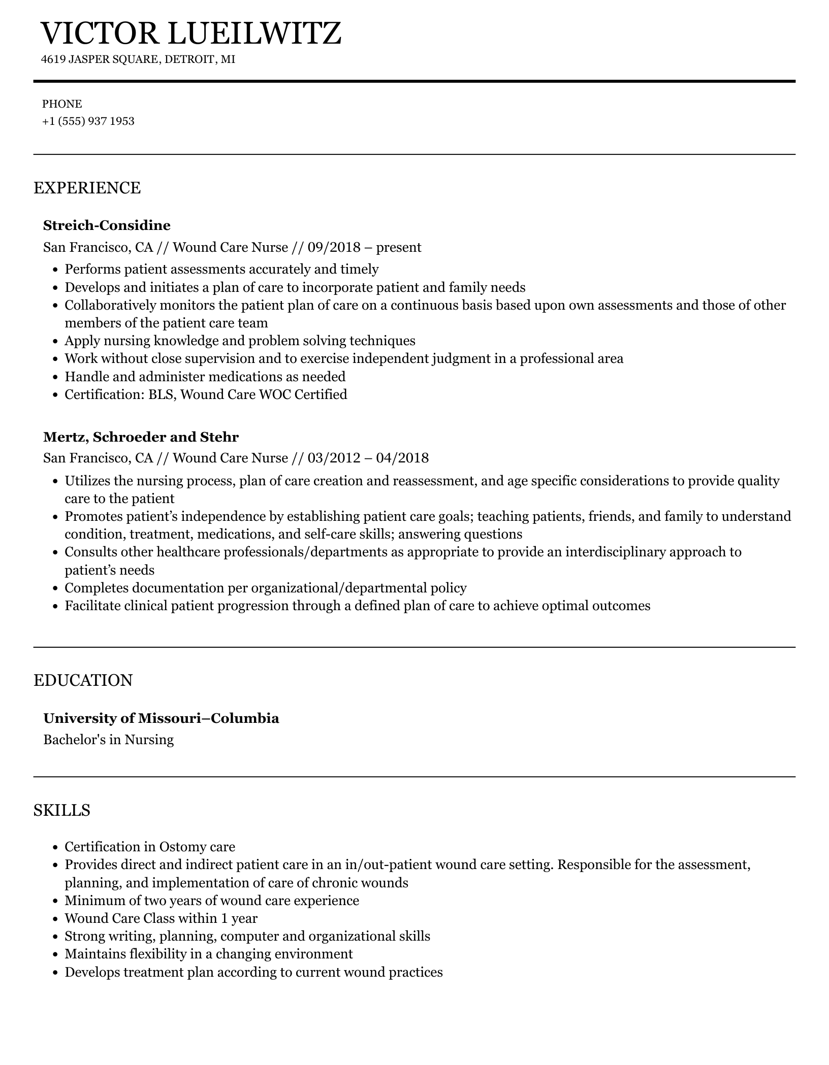 Wound Care Nurse Resume Samples Velvet Jobs